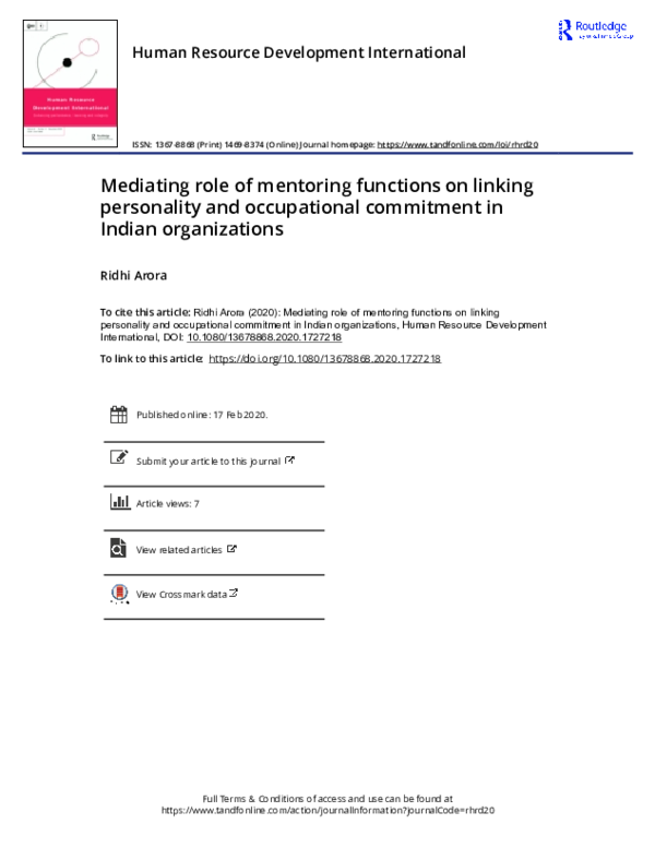 (PDF) Mediating role of mentoring functions on linking personality and occupational commitment ...