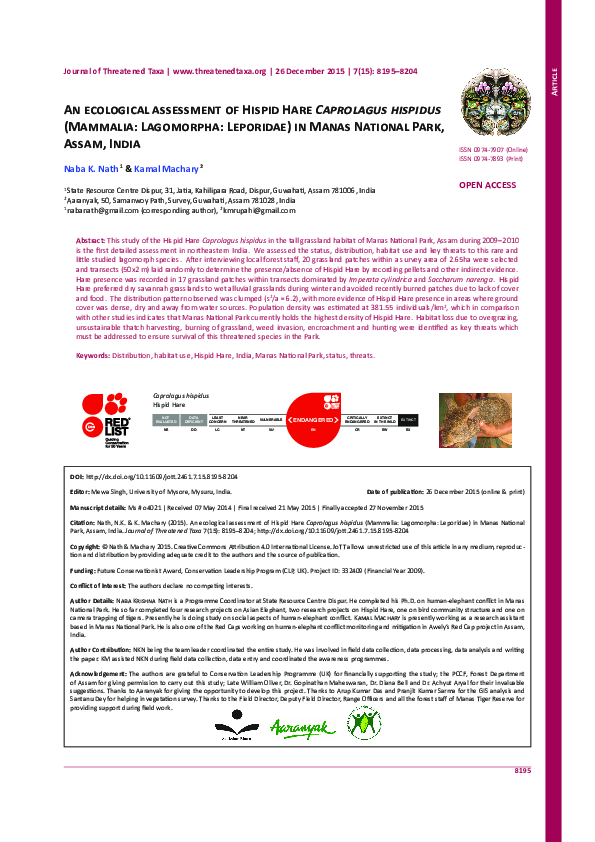 (PDF) An ecological assessment of Hispid Hare Caprolagus hispidus ...