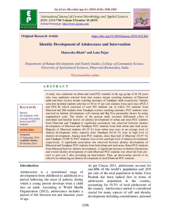 (PDF) Identity Development of Adolescence and Intervention
