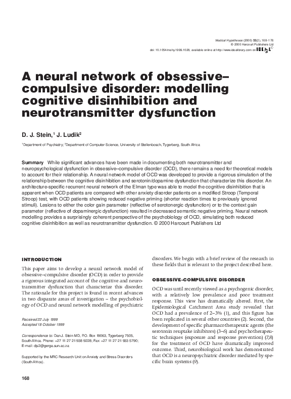 (PDF) A neural network of obsessive– compulsive disorder: modelling ...