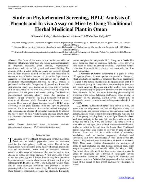 (PDF) Study on Phytochemical Screening, HPLC Analysis of Phenols and In ...