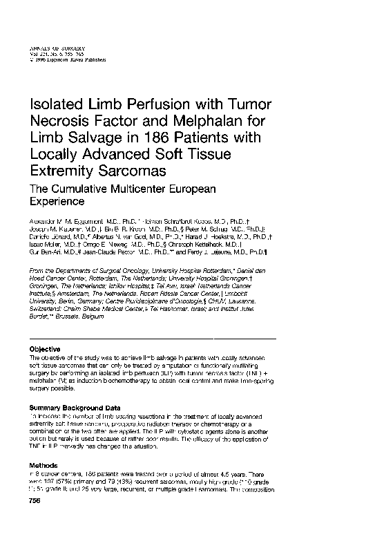 (PDF) Isolated Limb Perfusion with Tumor Necrosis Factor and Melphalan ...