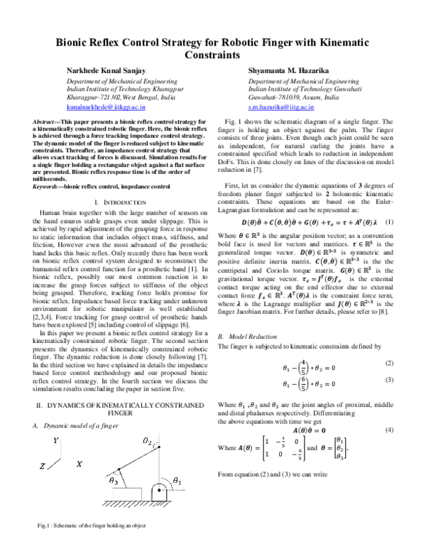 (PDF) Bionic Reflex Control Strategy for Robotic Finger with Kinematic Constraints