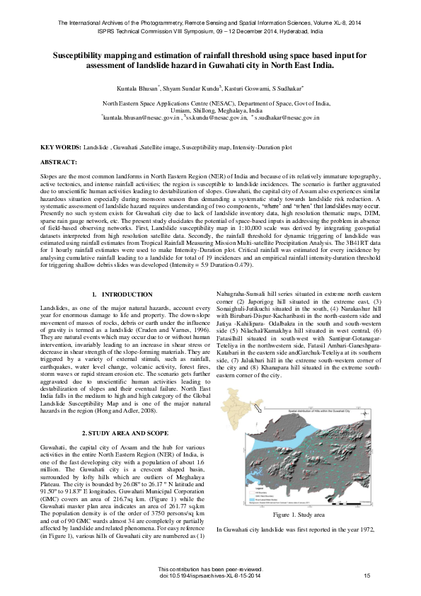 Pdf Susceptibility Mapping And Estimation Of Rainfall Threshold Using Space Based Input For