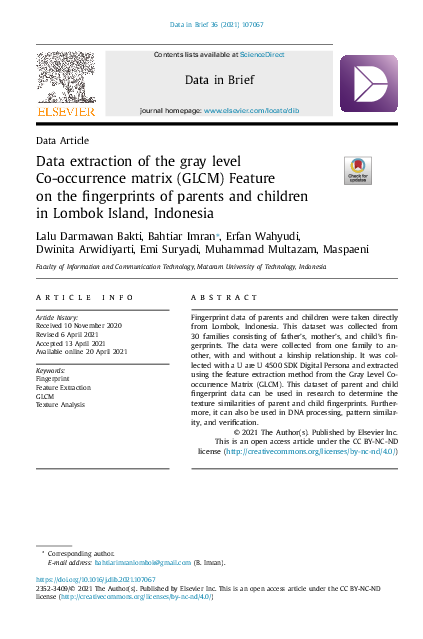 Pdf Data Extraction Of The Gray Level Co Occurrence Matrix Glcm Feature On The Fingerprints
