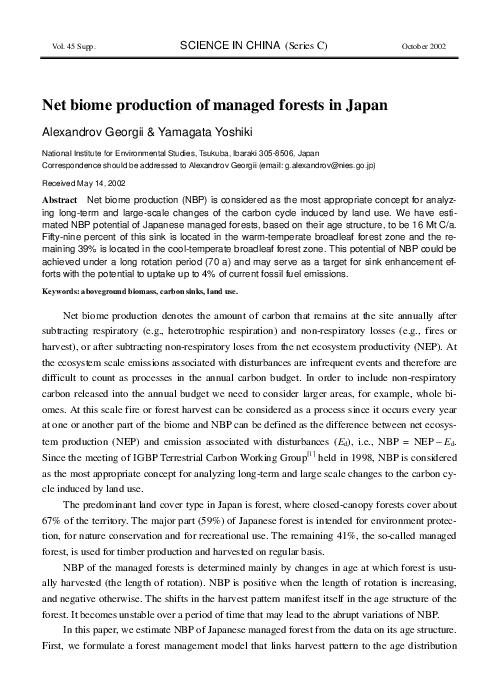(PDF) Net biome production of managed forests in Japan | Georgii ...