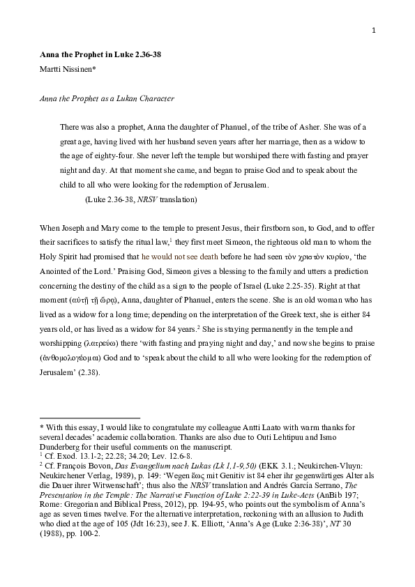 (PDF) Anna the Prophet in Luke 2:36–38