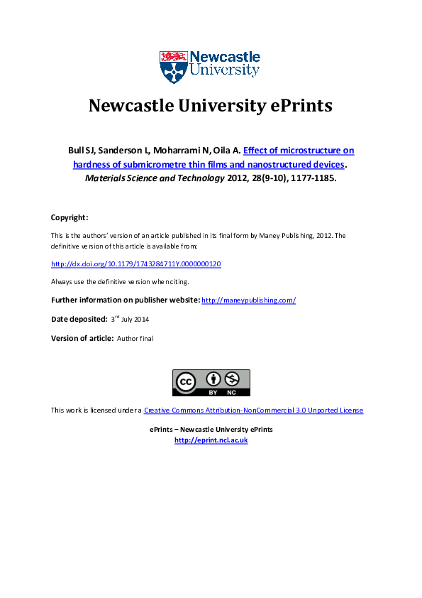 (PDF) Effect of microstructure on hardness of submicrometre thin films ...