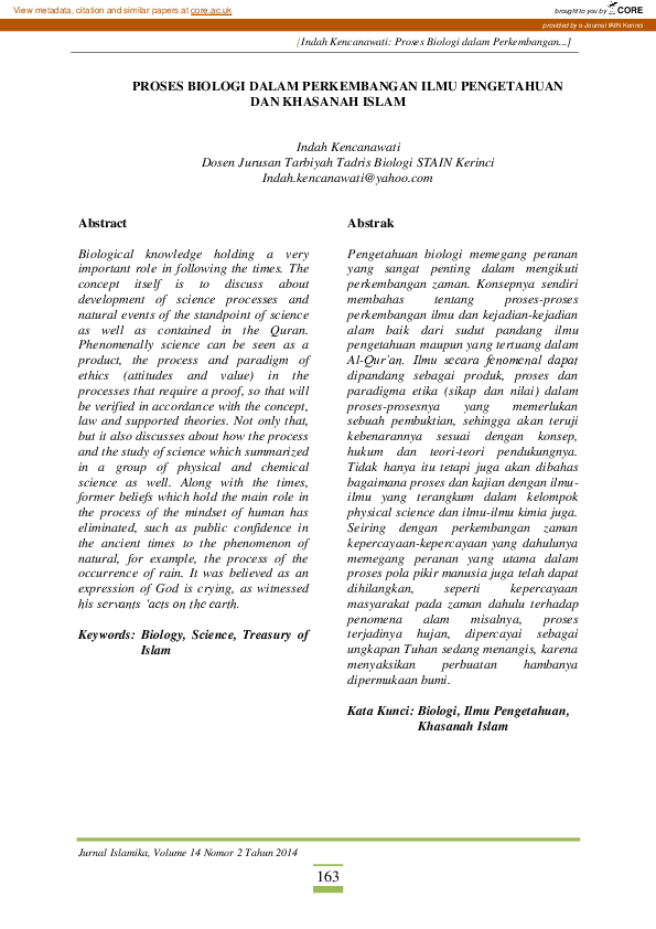 (PDF) Proses Biologi Dalam Perkembangan Ilmu Pengetahuan Dan Khasanah ...