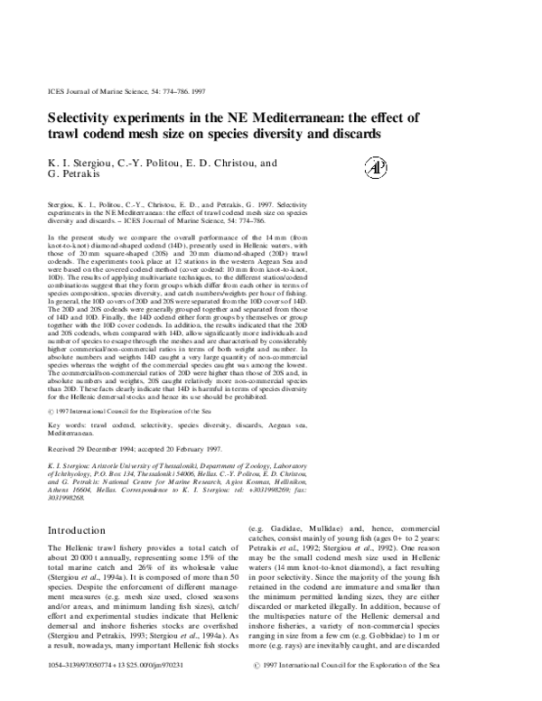 (PDF) Selectivity experiments in the NE Mediterranean: the effect of ...