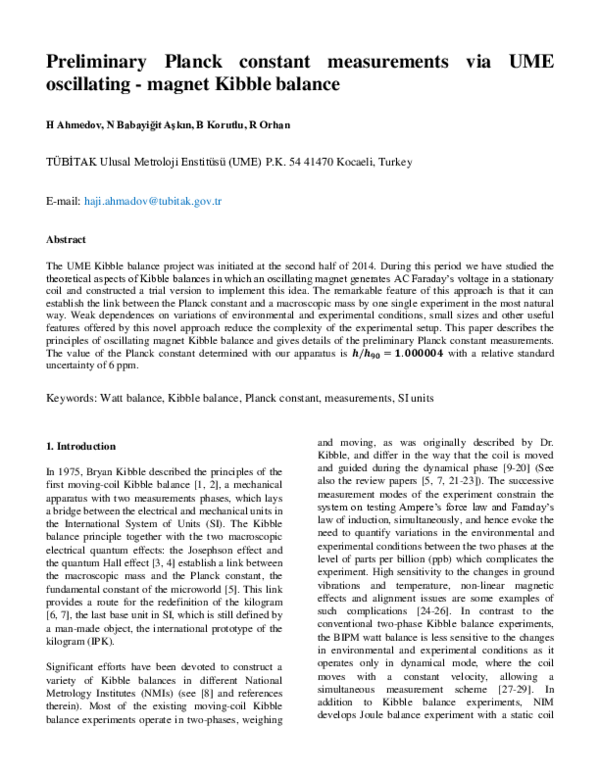 (PDF) Preliminary Planck constant measurements via UME oscillating ...