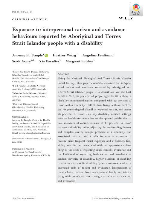 (PDF) Exposure to interpersonal racism and avoidance behaviours ...