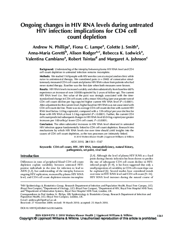 (PDF) Ongoing changes in HIV RNA levels during untreated HIV infection ...