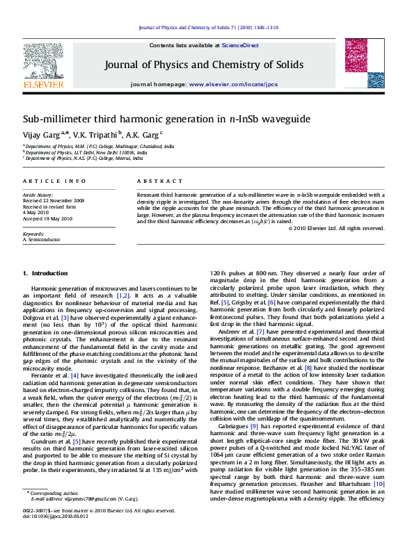 (PDF) Sub-millimeter third harmonic generation in n-InSb waveguide