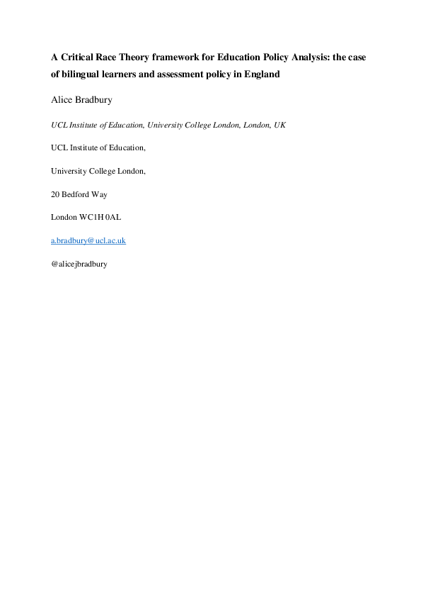 (PDF) A critical race theory framework for education policy analysis: the case of bilingual ...