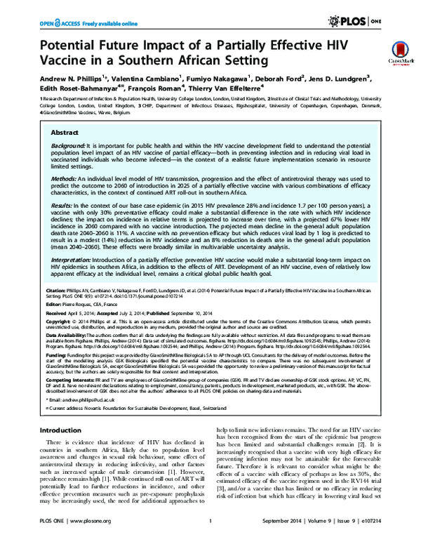 (PDF) Potential Future Impact of a Partially Effective HIV Vaccine in a ...