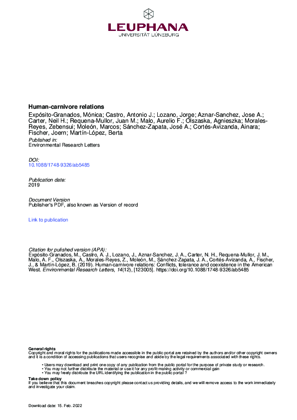 (PDF) Human-carnivore relations: conflicts, tolerance and coexistence ...