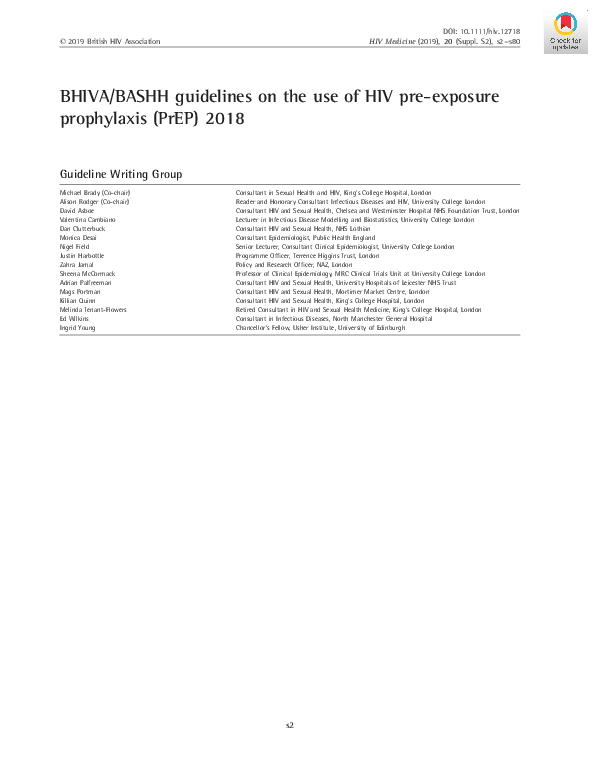 (PDF) BHIVA/BASHH guidelines on the use of HIV pre–exposure prophylaxis ...