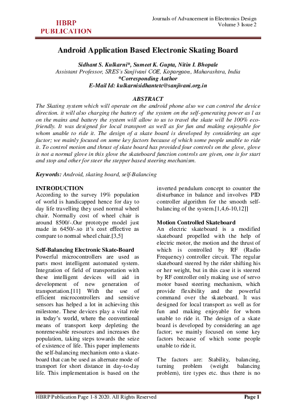 (PDF) Android Application Based Electronic Skating Board