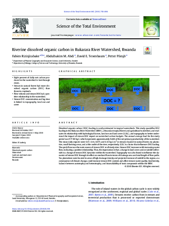 (PDF) Riverine dissolved organic carbon in Rukarara River Watershed, Rwanda | Fabien ...
