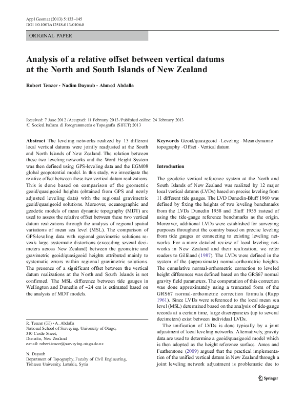 (PDF) Analysis of a relative offset between vertical datums at the ...