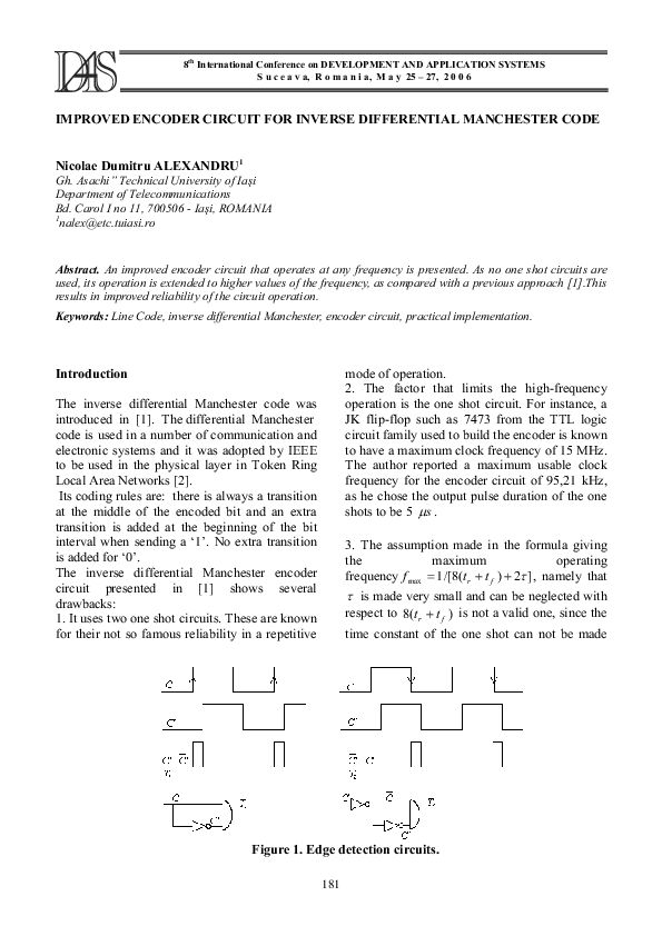 Pdf Improved Encoder Circuit For Inverse Differential Manchester Code