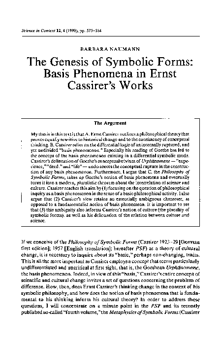 (PDF) The Genesis of Symbolic Forms: Basis Phenomena in Ernst Cassirer ...