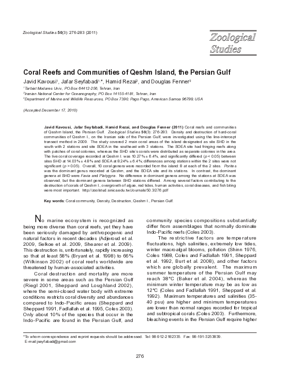 (PDF) Coral Reefs and Communities of Qeshm Island, the Persian Gulf ...