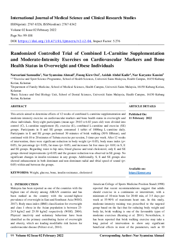 (PDF) Randomized Controlled Trial of Combined L-Carnitine Supplementation and Moderate-Intensity ...