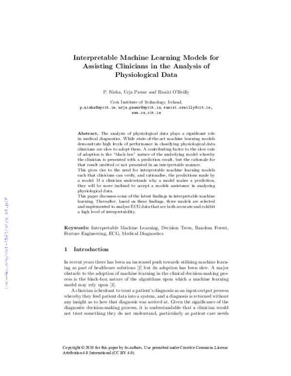 (PDF) Interpretable Machine Learning Models for Assisting Clinicians in the Analysis of ...