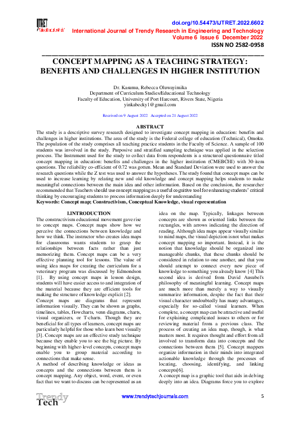 (PDF) CONCEPT MAPPING AS A TEACHING STRATEGY: BENEFITS AND CHALLENGES IN HIGHER INSTITUTION