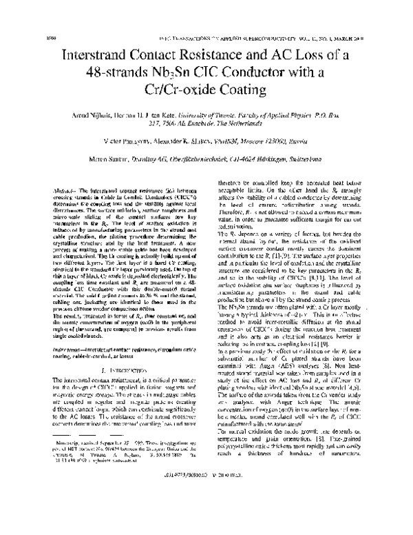 (PDF) Interstrand contact resistance and AC loss of a 48-strands Nb/sub ...