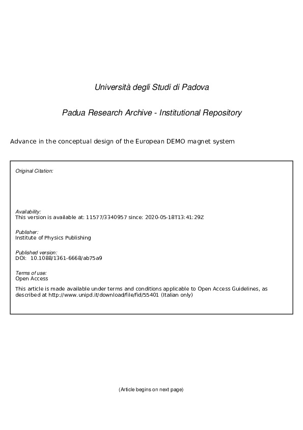 (PDF) Advance in the conceptual design of the European DEMO magnet system