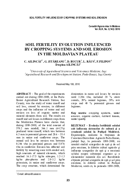 (PDF) Soil Fertility Evolution Influenced by Cropping Systems and Soil Erosion in the Moldavian ...