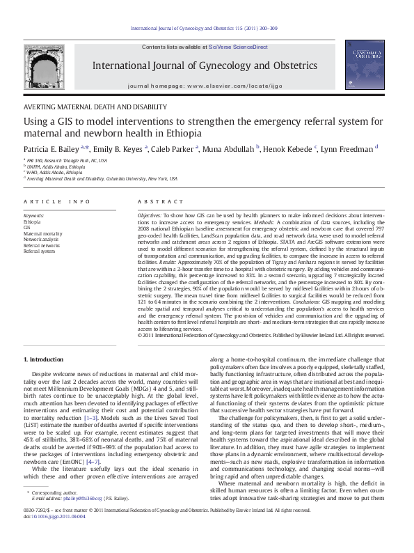 (PDF) AVERTING MATERNAL DEATH AND DISABILITY Using a GIS to model ...