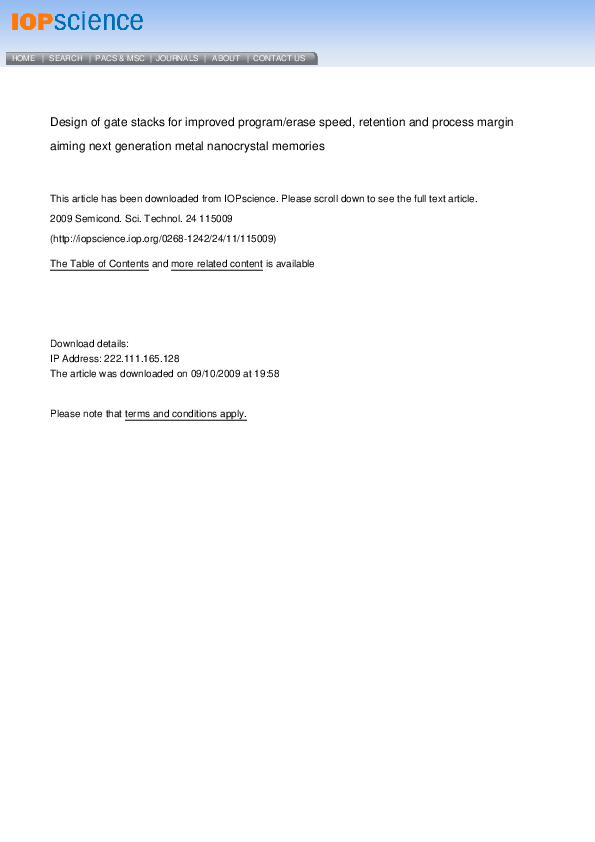 Pdf Design Of Gate Stacks For Improved Programerase Speed Retention And Process Margin