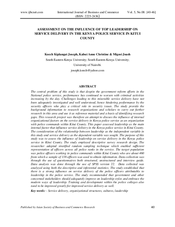 (PDF) Assessment on the influence of top leadership on service delivery ...