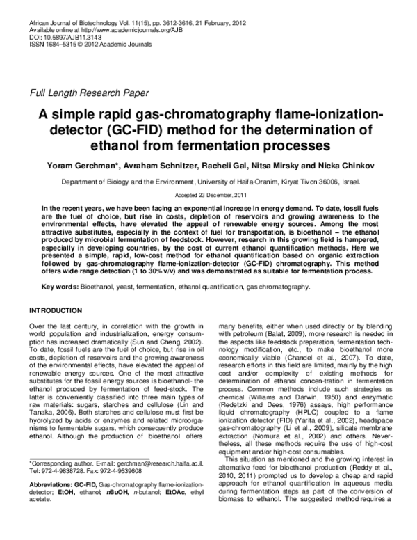 (PDF) A simple rapid gas-chromatography flame-ionization- detector (GC-FID) method for the ...