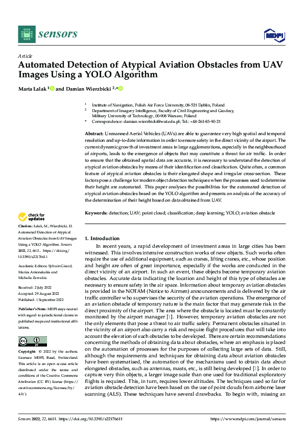 Pdf Automated Detection Of Atypical Aviation Obstacles From Uav Images Using A Yolo Algorithm