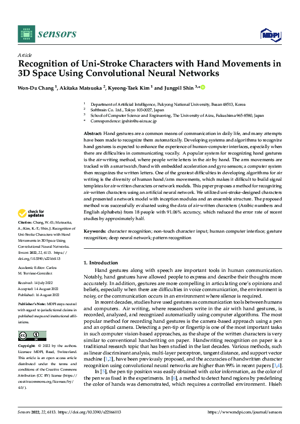 (PDF) Recognition of Uni-Stroke Characters with Hand Movements in 3D Space Using Convolutional ...