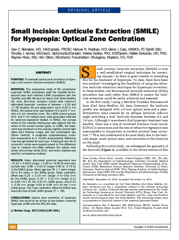 (PDF) Small Incision Lenticule Extraction (SMILE) for Hyperopia ...