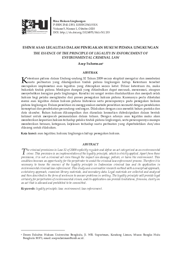 (PDF) Esensi Asas Legalitas Dalam Penegakan Hukum Pidana Lingkungan