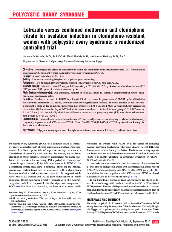 (PDF) RETRACTED: Letrozole versus combined metformin and clomiphene citrate for ovulation ...