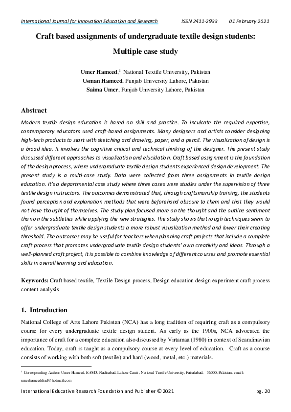 (PDF) Craft based assignments of undergraduate textile design students: Multiple case study