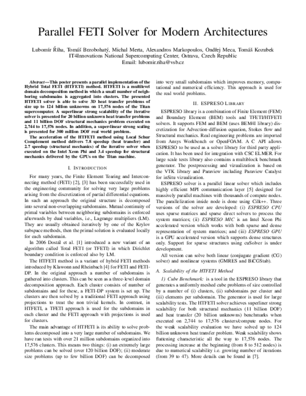 (PDF) Parallel FETI Solver for Modern Architectures | Ondřej Meca - Academia.edu
