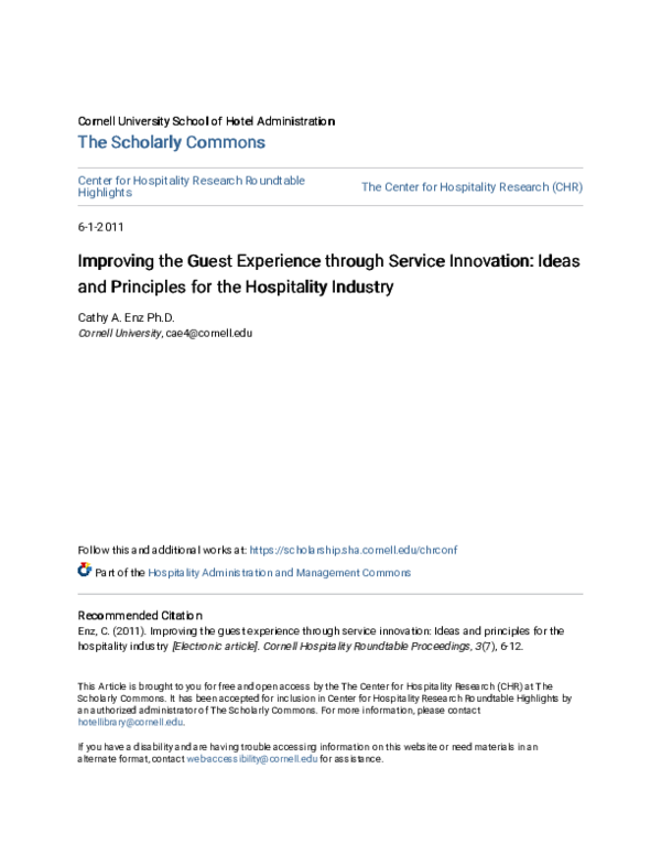 (PDF) Improving the Guest Experience through Service Innovation: Ideas ...