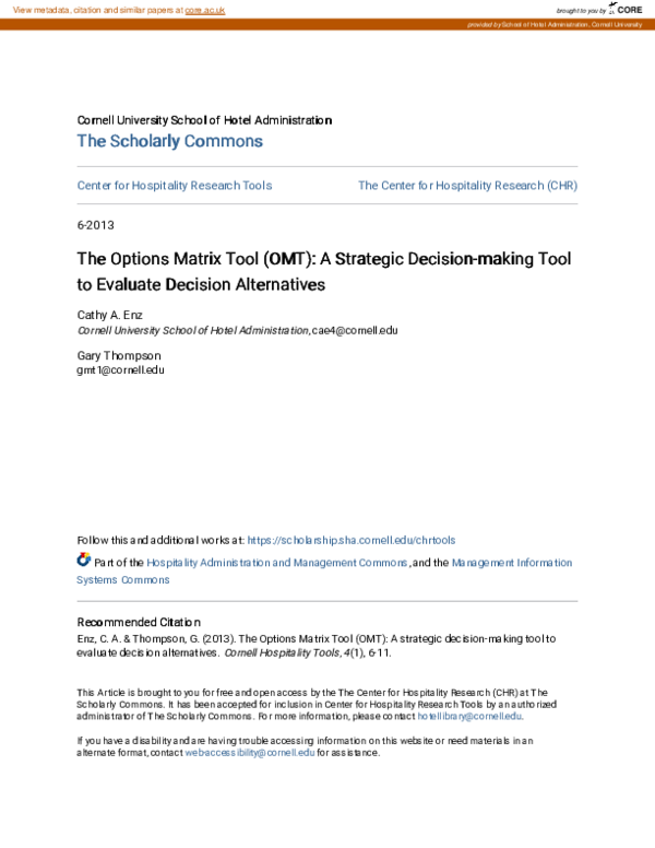 (PDF) The Options Matrix Tool (OMT): A Strategic Decision-making Tool ...