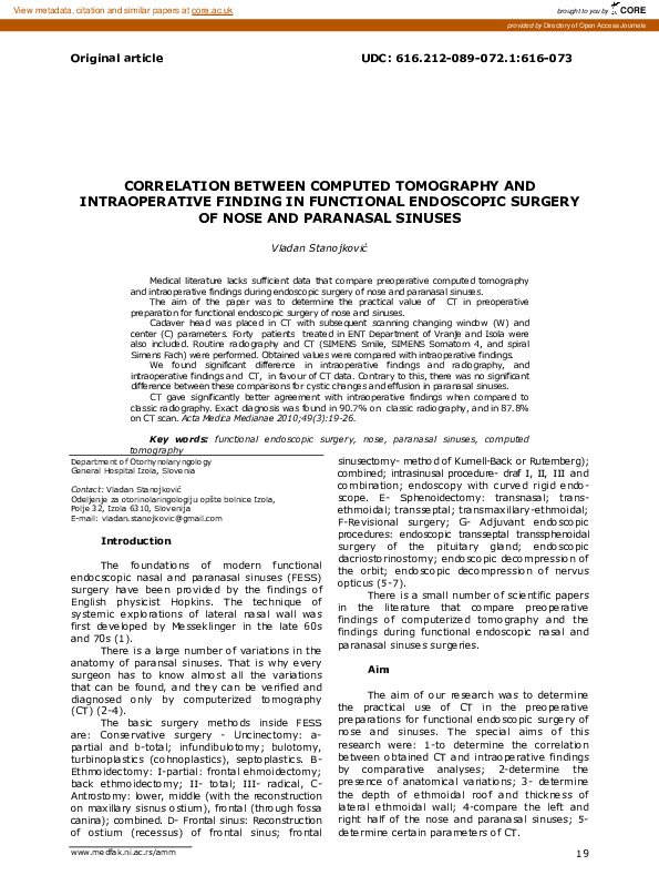 (PDF) Correlation Between Computed Tomography and Intraoperative Finding in Functional ...