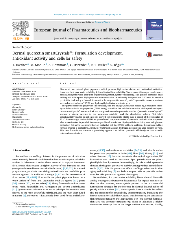 (PDF) Dermal quercetin smartCrystals®: Formulation development ...