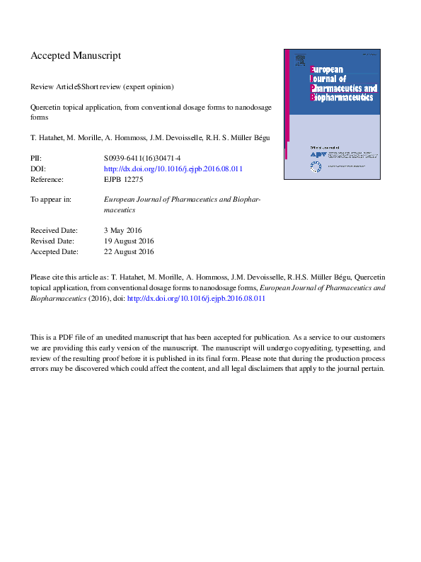 (PDF) Quercetin topical application, from conventional dosage forms to ...